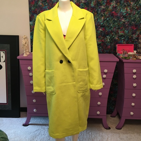 Jackets & Coats | Neon Super Soft Winter Trench Coat Yellow Green ...